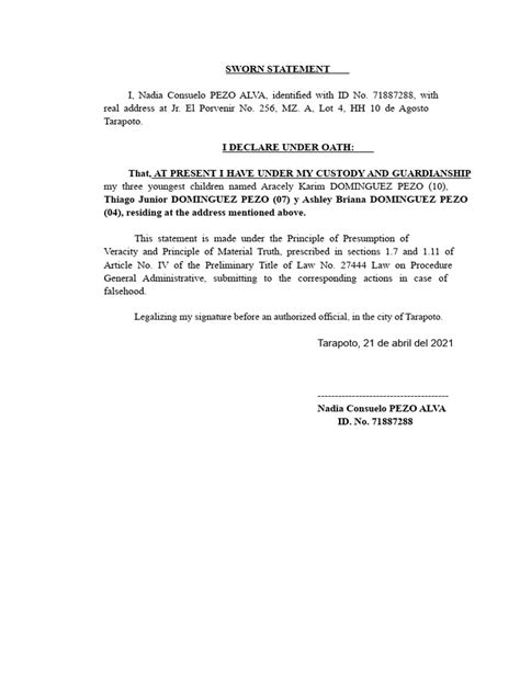 Affidavit Custody And Guardianship Of Minor Pdf