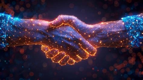 Conceptual Illustration Of Blockchain Technology Agreement Handshake