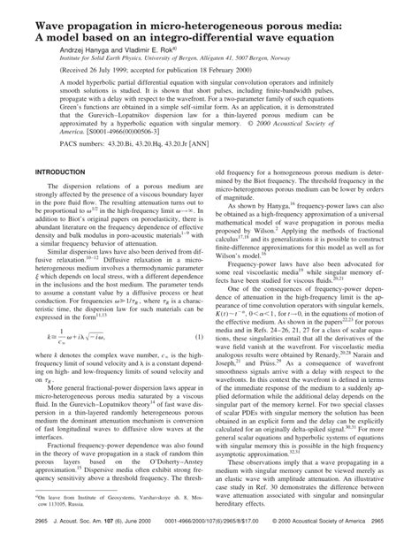 Pdf Wave Propagation In Micro Heterogeneous Porous Media A Model Based On An Integro