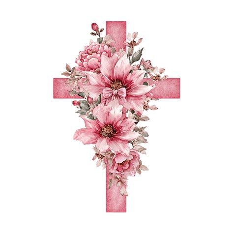 Watercolor Cross Clipart With Soft Pastel Colors And Floral Detail