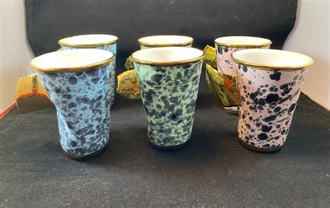 Art Pottery Dixie Cup Glazed Ceramic Cups Pink Green Or Blue Etsy
