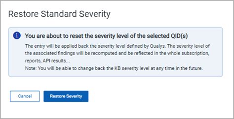 Restore Severity Level