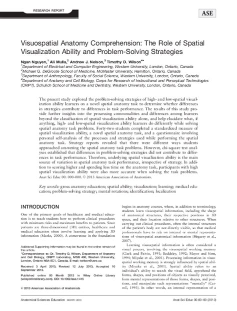 Pdf Visuospatial Anatomy Comprehension The Role Of Spatial Visualization Ability And Problem