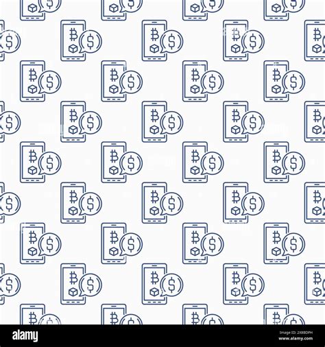 Bitcoin On Smartphone Screen Vector Crypto Currency Concept Seamless Pattern In Thin Line Style