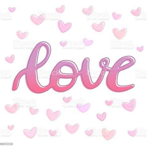 사랑 단어 손으로 그려진된 글자 배너 핑크에 대 한 개요와 마음 브러시 서 예 모방 텍스트 디자인 벡터 하트 배경 분리 기호 색깔 귀여운에 대한 스톡 벡터 아트 및 기타