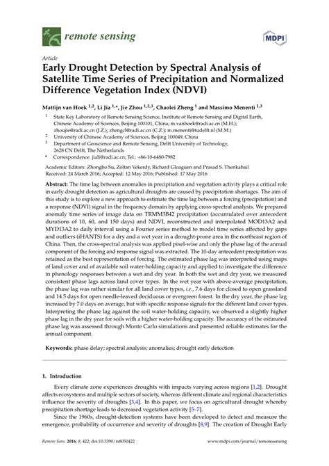 Pdf Early Drought Detection By Spectral Analysis Of Satellite Time Series Of Precipitation And