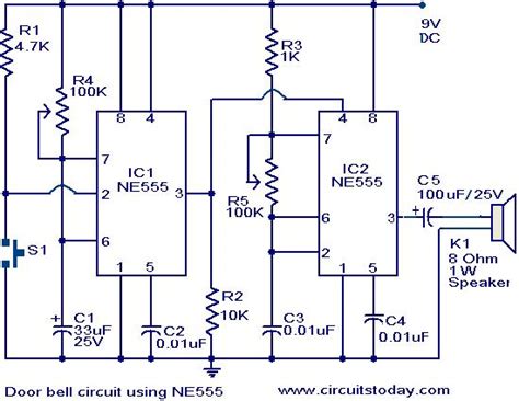 Door Bell Circuit Using Ne555 Electronic Circuits And Diagrams Electronic Projects And Design