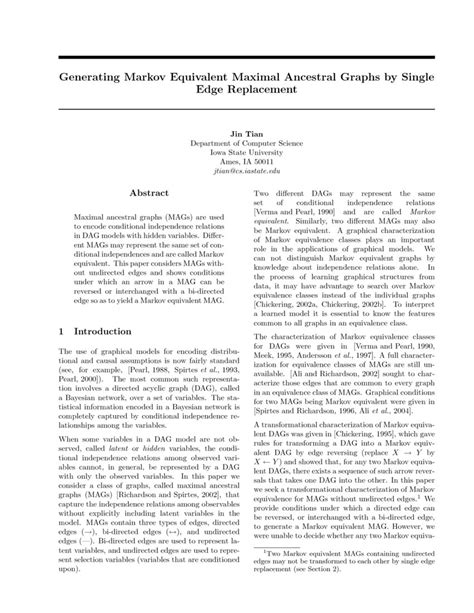 Generating Markov Equivalent Maximal Ancestral Graphs By Single Edge Replacement Deepai