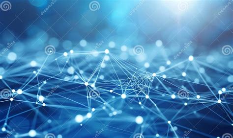 Abstract Blue Background With Network Of Connected Dots And Lines Representing Data Technology