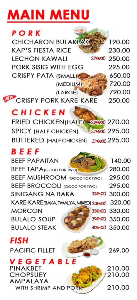 Kaps Tapsi Restaurant Menu March 2023