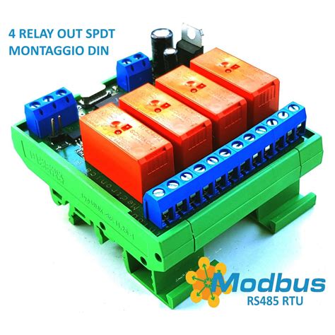 Modbus Rtu Mini Out 4 Sorties Relais Spdt 16a Sur Module Bus Rs485 Din
