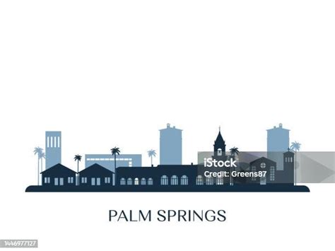 팜 스프링스 캘리포니아 스카이 라인 흑백 실루엣 벡터 그림입니다 팜 스프링스 캘리포니아에 대한 스톡 벡터 아트 및 기타 이미지