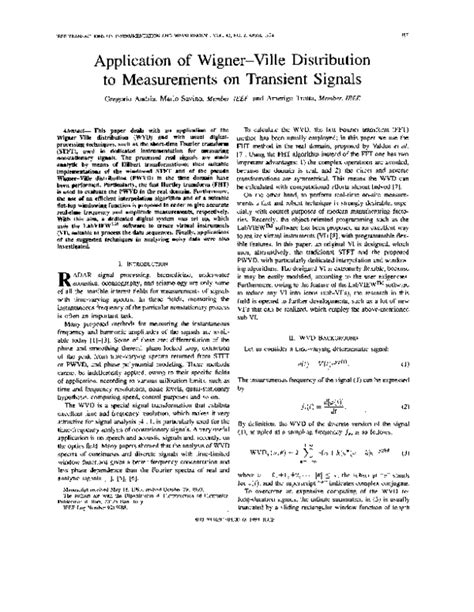 pdf application of wigner ville distribution to measurements on