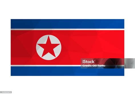 벡터 일러스트레이션 북한의 공식 사령관 파란색 흰색 빨간색 줄무늬의 배경에 별이있는 국기 다각형 스타일의 창의적인 디자인 개념에