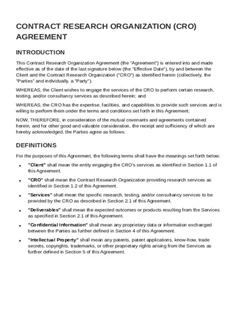 Cro Contract Template Form Fill Out And Sign Printable Pdf Template Airslate Signnow