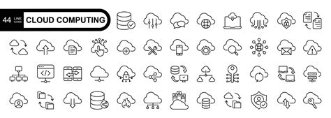 Cloud Computing Editable Stroke Outline Icon Set Cloud Technology