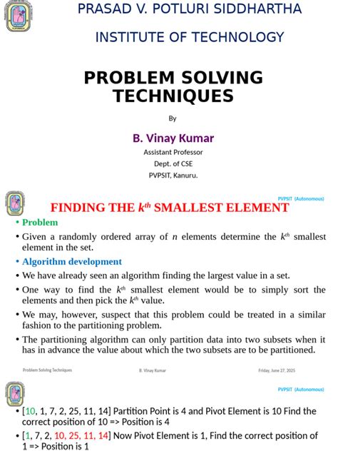 6 Finding Kth Smallest Element Pdf Computer Science Computer