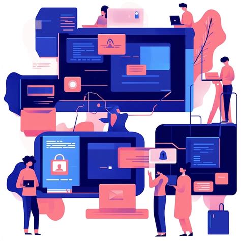 Computer Security Concept People Work On Screens Protecting Data And
