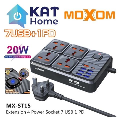 Moxom Mx St15 Extension 4 Power Socket 7 Usb 1pd 20w Usb C Qc 18w Fast Charge Power Strip