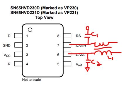 sn65hvd230 maximum canh and canl bypass capacitance for filters