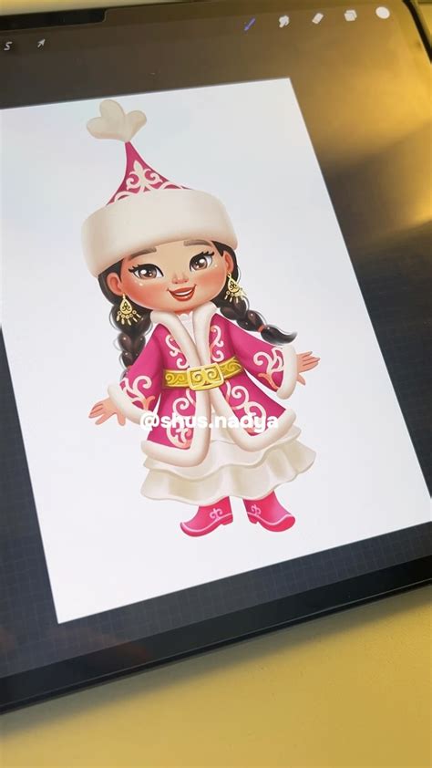 ИЛЛЮСТРАТОР Шустикова Надежда КЛИПАРТЫ обучение Procreate Девочка в казахском стиле рисую