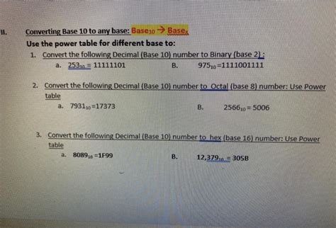 solved 11 converting base 10 to any base baseso basex use