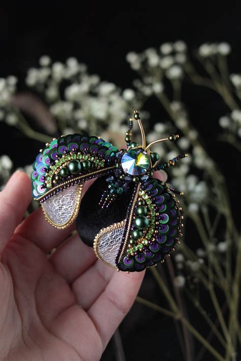 Peacock Bug Brooch Insect Pin Mom T From Daughter Beaded Etsy