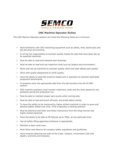 Pdf Cnc Machine Operator Duties Rev Semco Carbon Machine Operator Duties Rev1pdfcnc