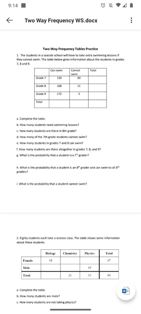 Answered 914 Two Way Frequency Wsdocx Two Way Bartleby