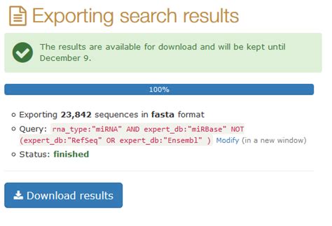 download search results rnacentral