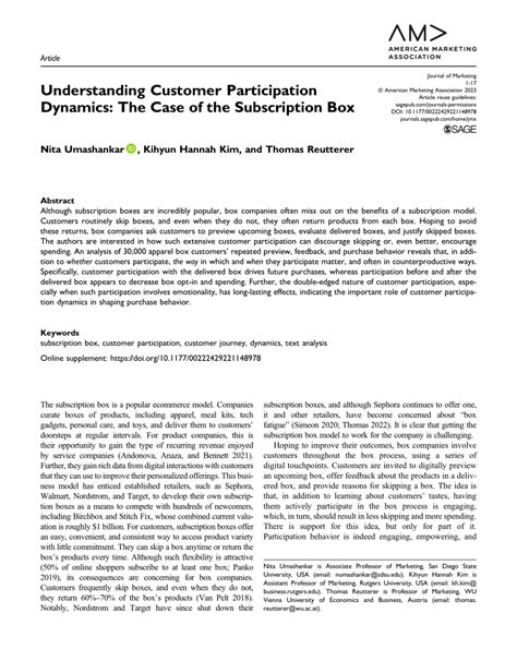 Pdf Express Understanding Customer Participation Dynamics The Case Of The Subscription Box