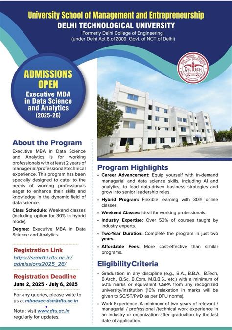 Registrations Are Open For Executive Mba In Data Science And Analytics 2025 26 At Delhi
