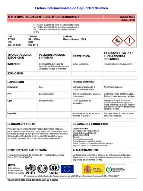 F Seguridad N 13 Dimetilbutil N Fenil P Fenilendiamina Toxicidad