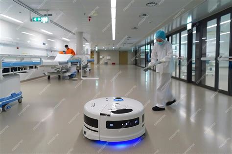 Premium Photo Autonomous Cleaning Robots Sanitizing Surfaces In A