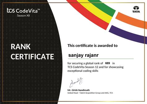 Tcscodevita Globalrank Codingjourney Problemsolving Techpassion Sanjay Rajan R 10 Comments