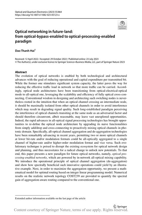 Optical Networking In Future Land From Optical Bypass Enabled To Optical Processing Enabled