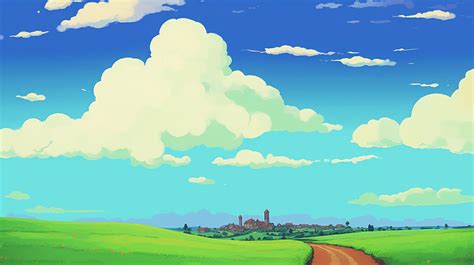 蓝天白云草地云朵插画图片