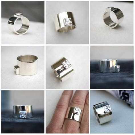 Chunky Silver Ring Edgy Statement Ring Square Stone Ring Bold