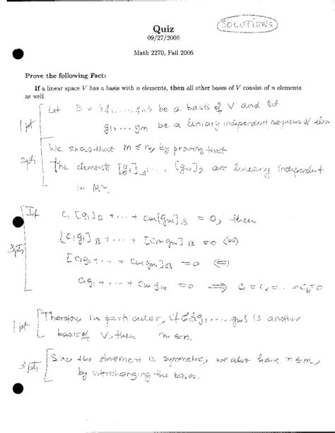 Quiz With Solution For Linear Algebra Math 2270 Docsity