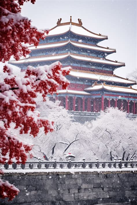 冬天北京古建筑雪景典雅城市高清图片下载 包图网