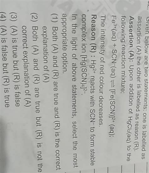 Given Below Are Two Statements One Is Labelled As Assertion A The Othe