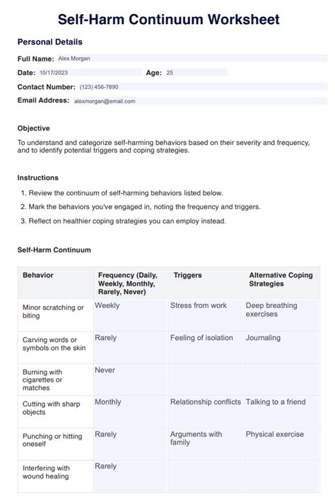 Self Harm Worksheet And Example Free Pdf Download Worksheets Library