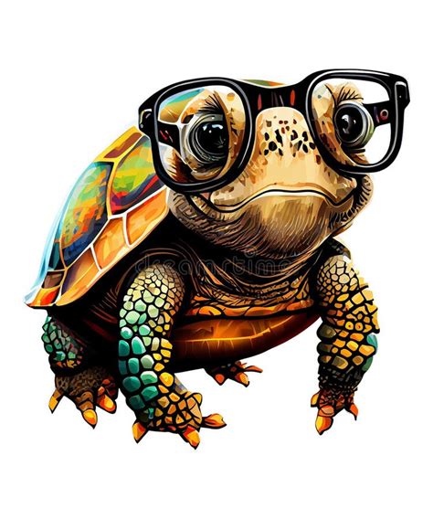 Cute Turtle With Glasses Watercolor Stock Illustration Illustration
