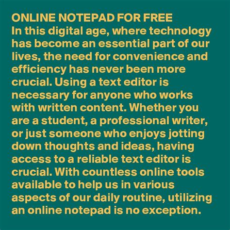 Online Notepad For Free In This Digital Age Where Technology Has