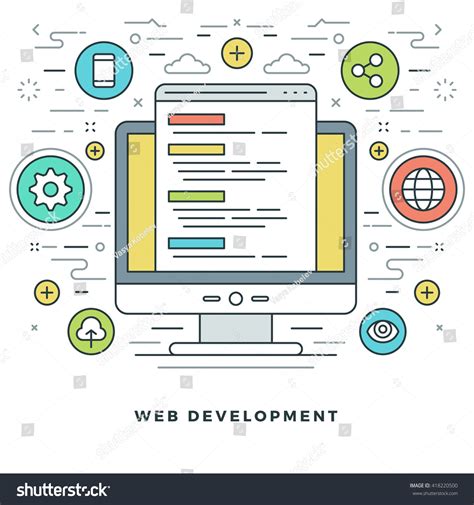 Flat Line Web Development Concept Vector Stock Vector Royalty Free 418220500 Shutterstock