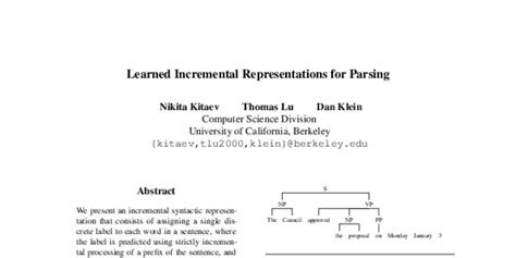 Learned Incremental Representations For Parsing Acl Anthology