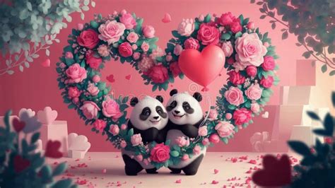 Valentine S Day Themed With Romantic Mood Two Pandas Cuddling And