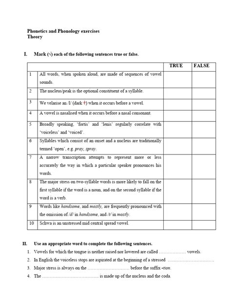 Phonetics And Phonology Exercises Pdf Syllable Vowel