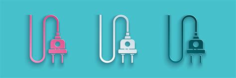 종이 는 파란색 배경에 격리 된 전기 플러그 아이콘을 잘라 전기의 연결 및 단절의 개념 종이 아트 스타일 벡터 일러스트레이션 3