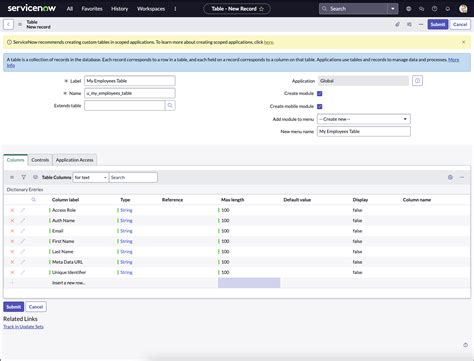 Establish A New Employee Table In ServiceNow S Global Scope